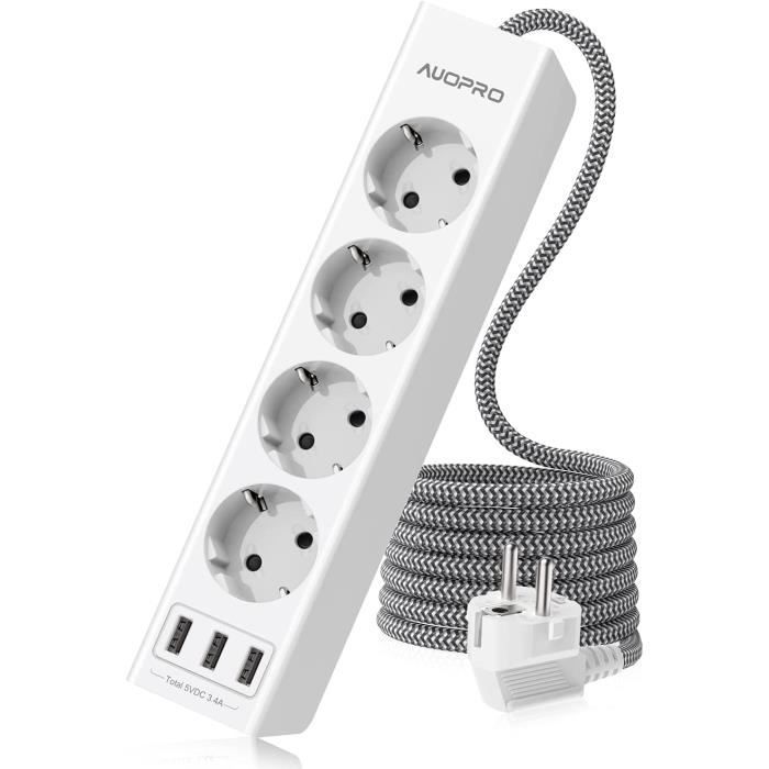 Multiprise USB avec 4 Prises, Multiprise Électrique avec 3.4A 3 Ports ...