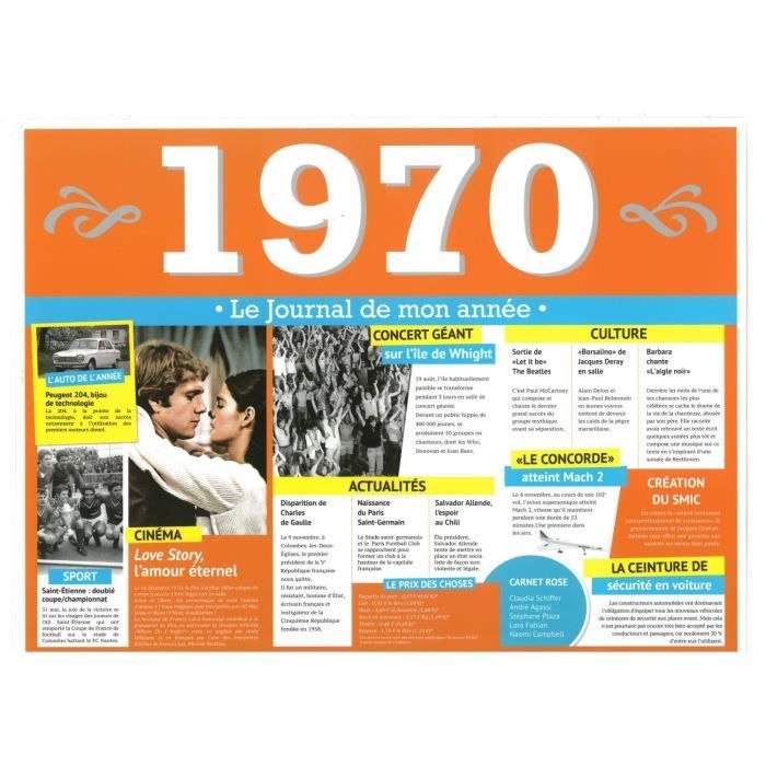 Set de Table : 1970 - Le Journal de mon année - Cdiscount Maison