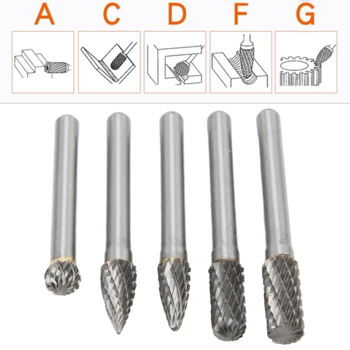 KOU Dioche fraises de coupe en carbure 5 pièces/ensemble de fraises rotatives en carbure de ...