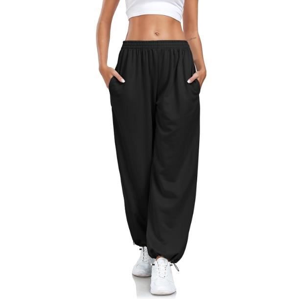 Pantalon de Jogging - MARQUE - Ample - Taille Haute - Élastique - Noir ...