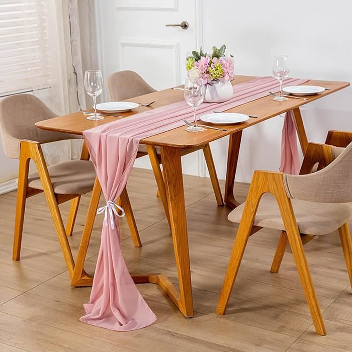 2Pcs Chemin De Table En Mousseline De Soie 600 X 70 Cm Rose Romantique ...