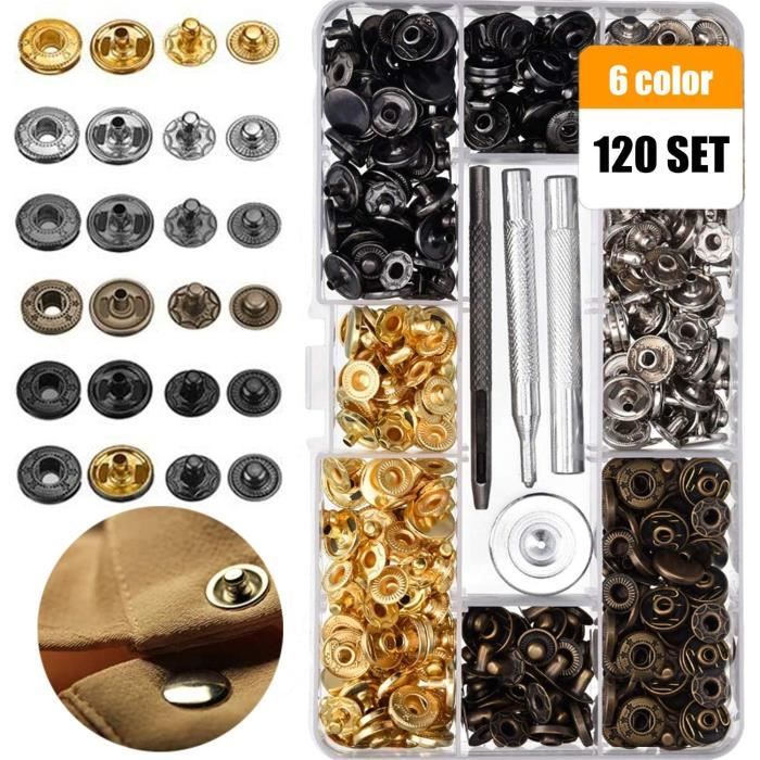 120 Ensembles Boutons pression kit 6 couleurs en métal Bouton de l'aide ...