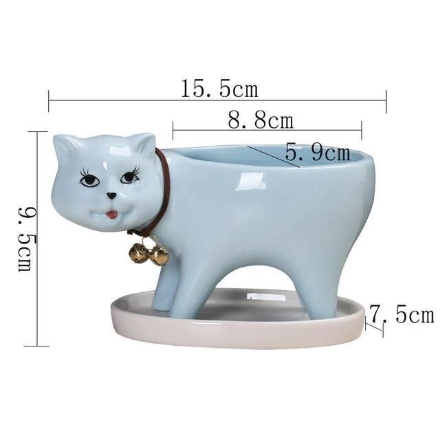 POT DE FLEUR,blue--Pot de fleurs en céramique pour chat qui marche ...