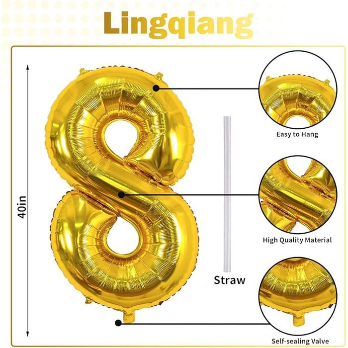 Ballon Chiffre 18 Doré Mylar 101,6cm - Grand Format pour 18e ...