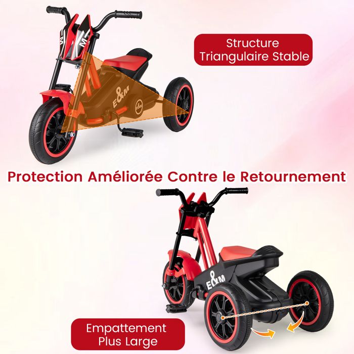 Tricycle pour Enfants à 3 Roues COSTWAY, Avance Arrière, Pédales ...