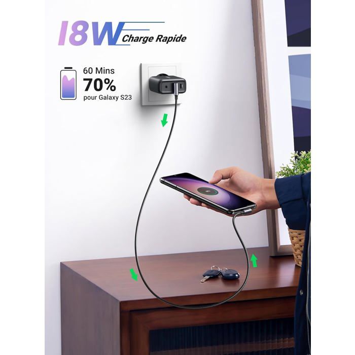 TRAHOO-Câble USB C Coudé 90 Degrés Charge Rapide 3A Nylon Tressé ...