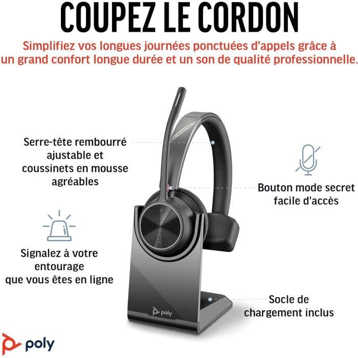 Micro-casque Bluetooth monaural Poly Voyager 4310 UC avec technologie ...