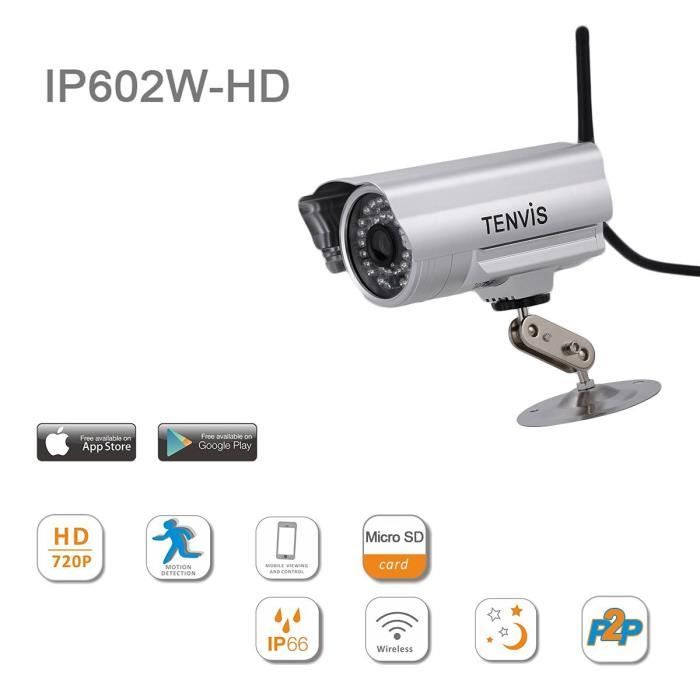Tenvis iP602W-HD Caméra de surveillance extérieur HD 1280x720P IP Wifi ...