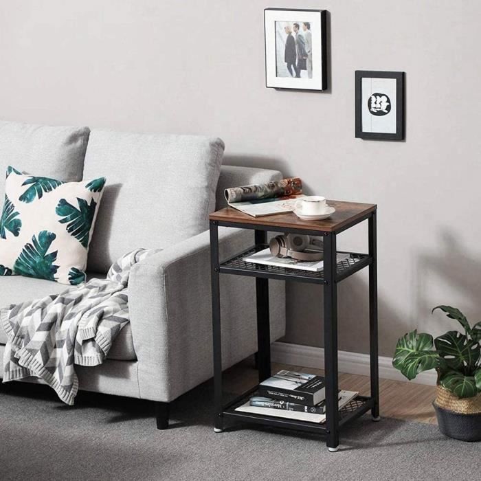 GOTOTOP Table de chevet en bois industriel vintage, table basse style ...