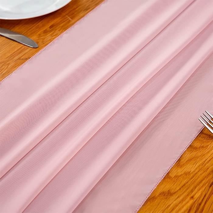 2Pcs Chemin De Table En Mousseline De Soie 600 X 70 Cm Rose Romantique ...
