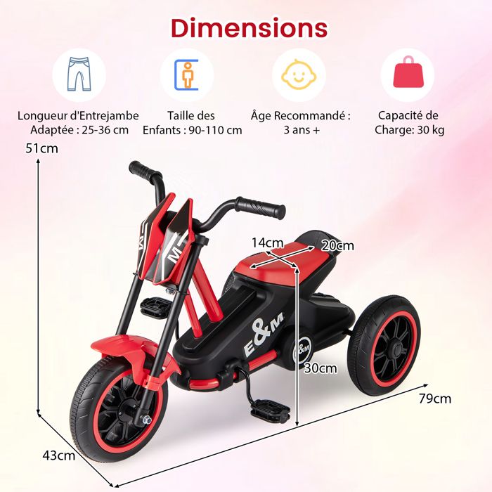 Tricycle pour Enfants à 3 Roues COSTWAY, Avance Arrière, Pédales ...