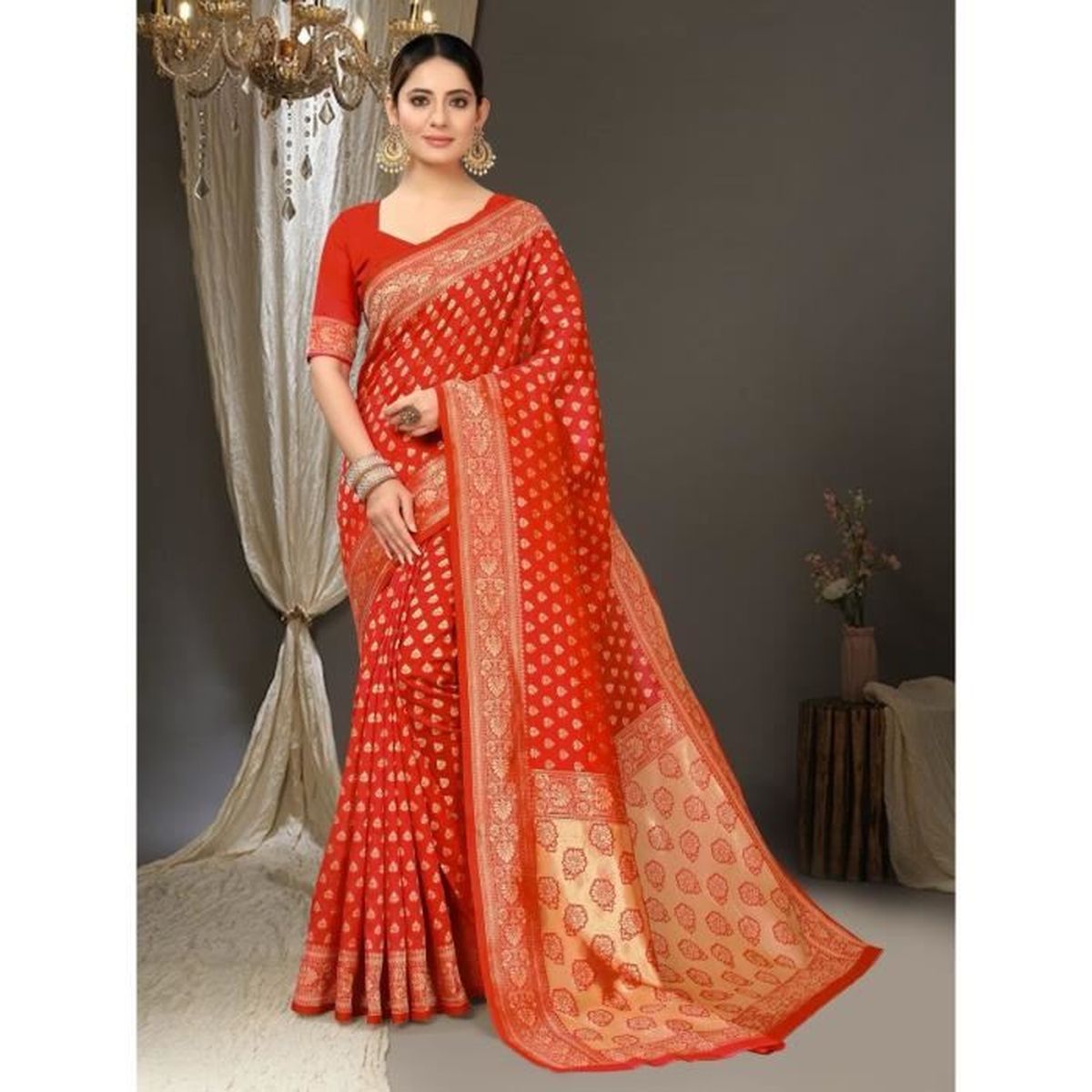 Sari indien kalista rouge mariage bollywood saree tenue indienne caftan ...