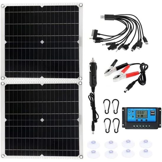 Panneau Solaire 100W 18V, Kit Panneau Solaire Portable Monocristallin Étanche Chargeur Solaire ...