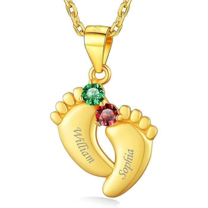 Collier Pieds De Bébé Personnalisé Prénoms Avec Pierres De Naissances ...