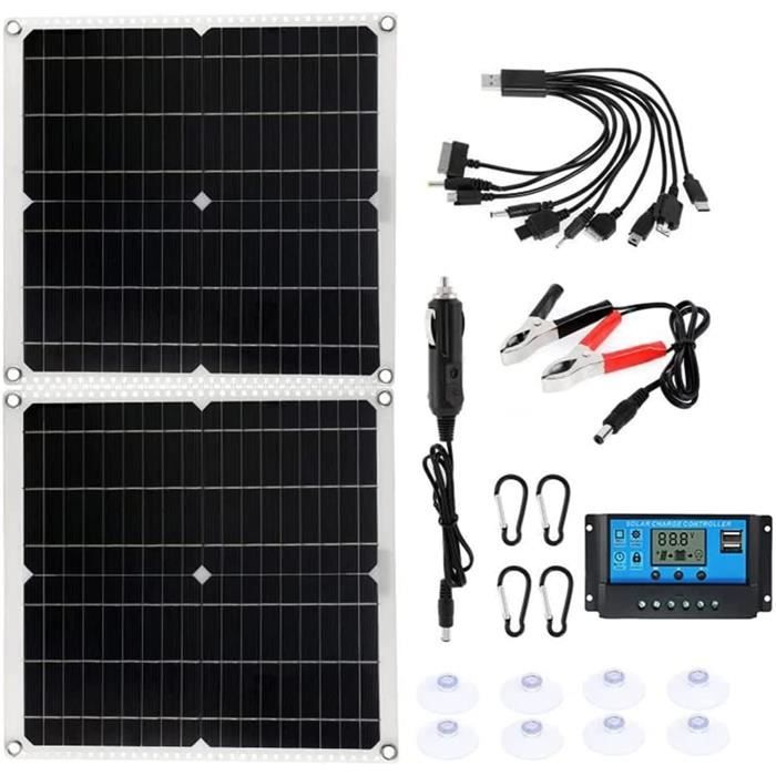 Panneau Solaire 100W 18V, Kit Panneau Solaire Portable Monocristallin Étanche Chargeur Solaire ...