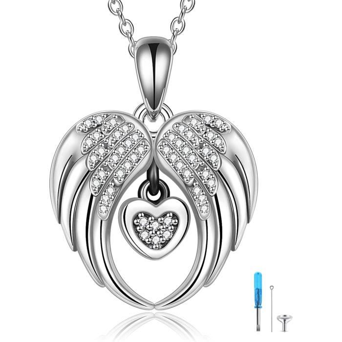 Ange Gardien Ailes Urne Collier Cendres Argent Sterling Crémation ...