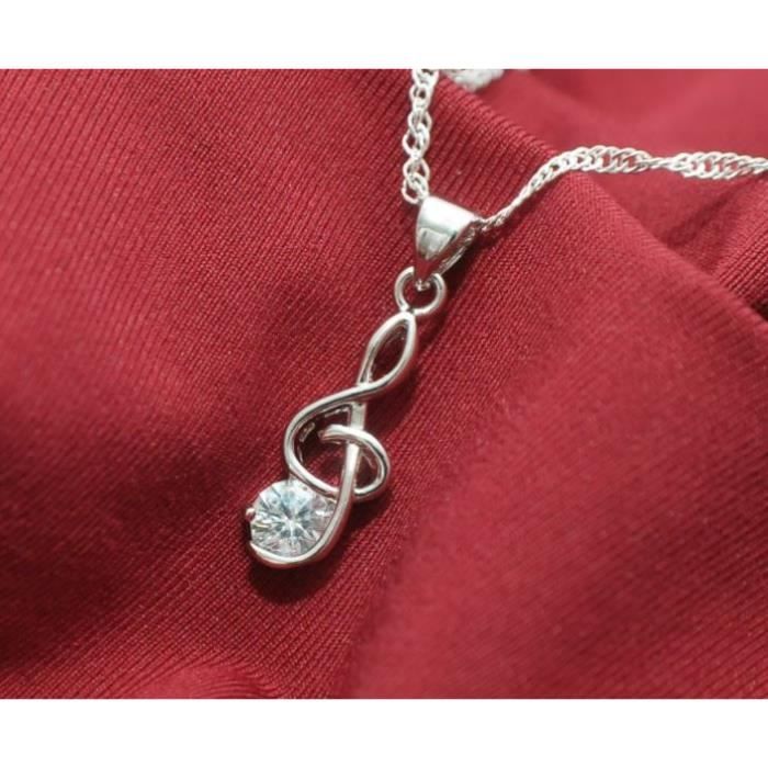 Collier et pendentif en argent 925 note de musique clef clé de sol et ...