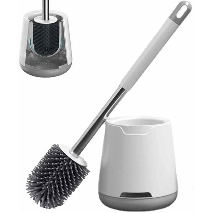 Brosse WC en silicone avec support à séchage rapide - Brosse WC debout en acier inoxydable pour ...