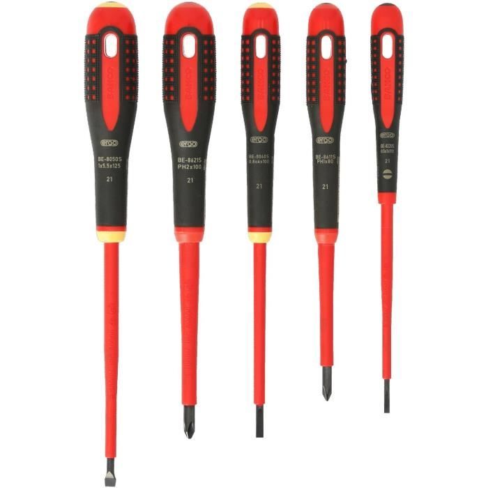 Jeu de 5 tournevis isolés VDE ERGO™ Bahco BE-9881S - Blanc - Cdiscount Bricolage