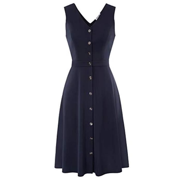 Robe UQY0D Kate Kain Cute leevele V-Neck Front Button Placket Hollowed ...