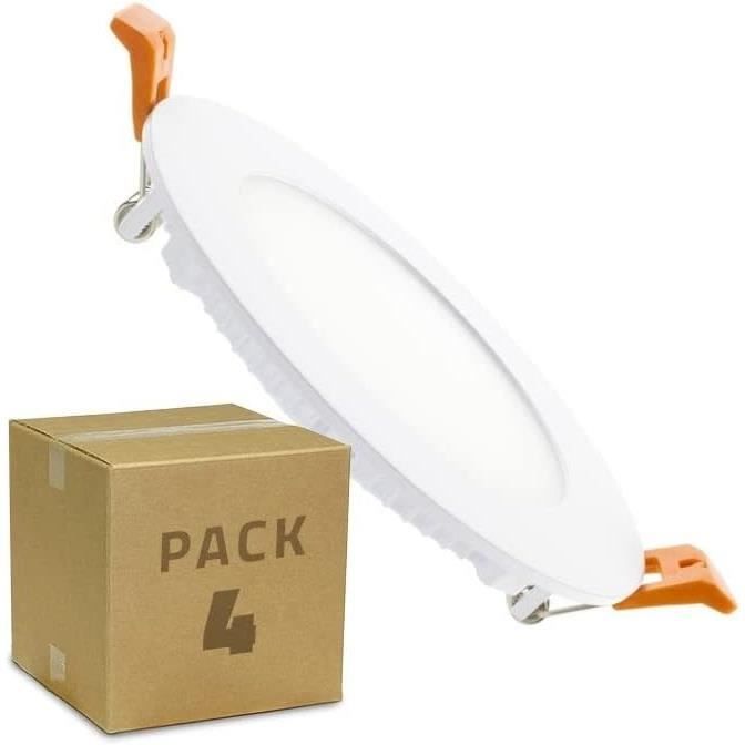 LEDKIA LIGHTING PACK Dalle LED Downlight Spot Encastrable Ronde Extra-Plate 6W (4 Un) Blanc ...