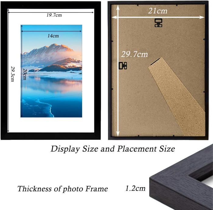 Lot de 4 cadres photo A4 - 21 x 30 cm - En bois - Noir - Avec passe ...