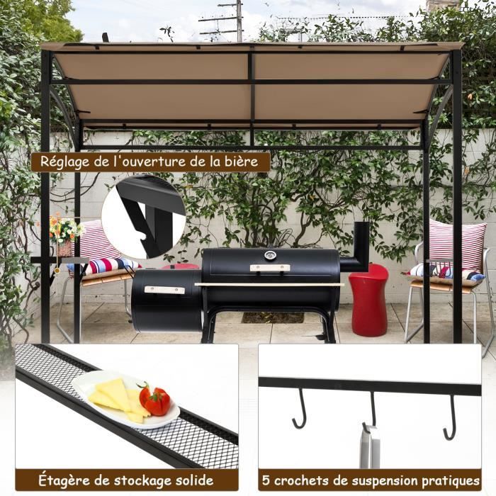 COSTWAY Tonnelle de Barbecue 216 x 134 x 211 cm-Auvent Polyester ...