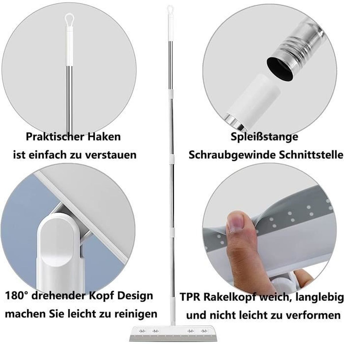 Balai Raclette Sol Professionnelle avec Manche, 150cm Raclette en ...