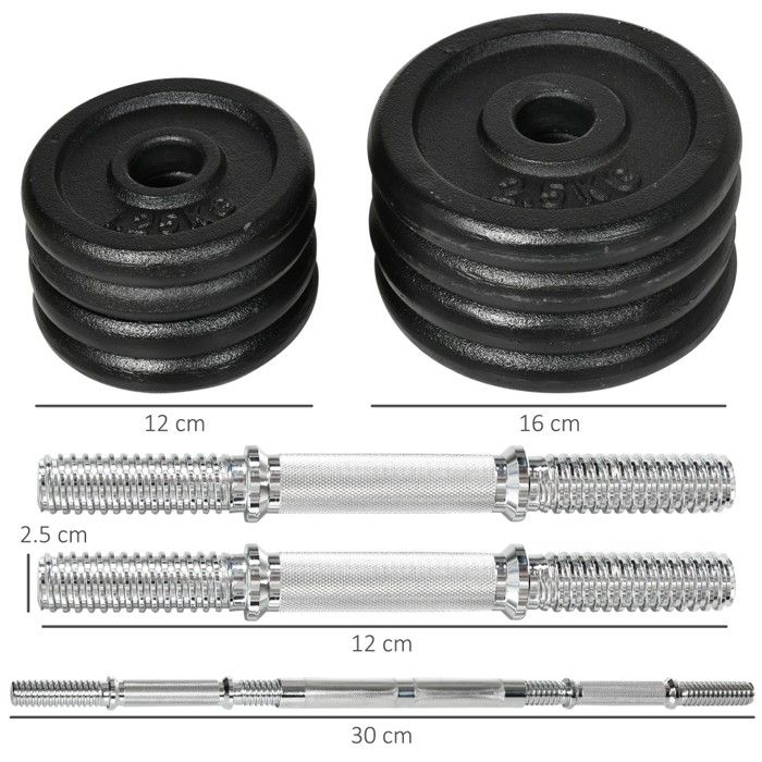 Ensemble haltères 2-en-1 réglables 20kg - Barres + connecteur - Poignée ...