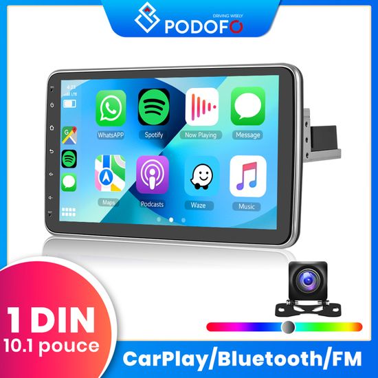 Podofo Autoradio 1 DIN Wireless Carplay Android auto Écran tactile rotatif vertical 10 » avec ...
