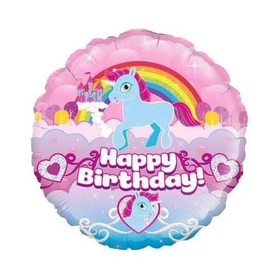 Licorne Joyeux Anniversaire Ballon Rond Holographique en Aluminium - 45cm - Cdiscount Maison