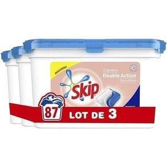 Lot de 3 - SKIP Lessive Double Action, Capsules, Sensitive pour Peaux ...