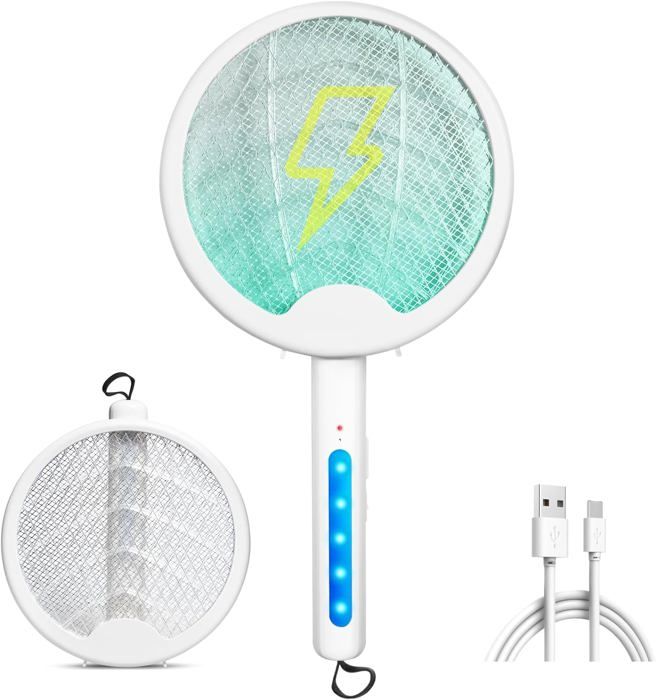 Raquette Anti Moustique Électrique 3000V USB Rechargeable 2 en 1 Tapette Anti-Moustique LED ...
