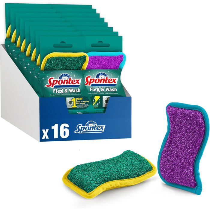 Éponges réutilisables Spontex Flex Wash Éponge Microfibre Double Face ...