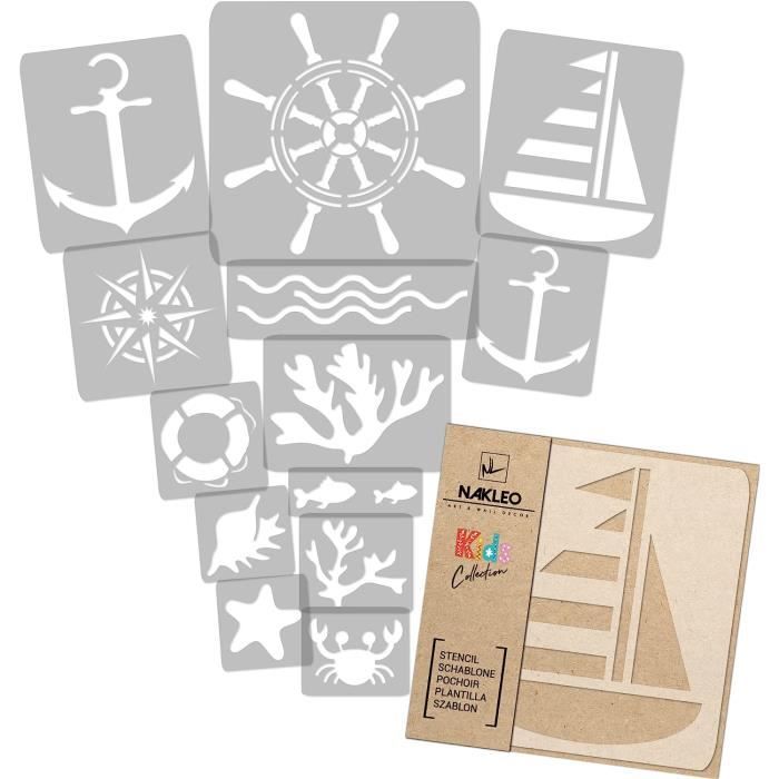 14 pochoirs en plastique réutilisables - Mer Marin Ancre - 34cm à 9cm ...