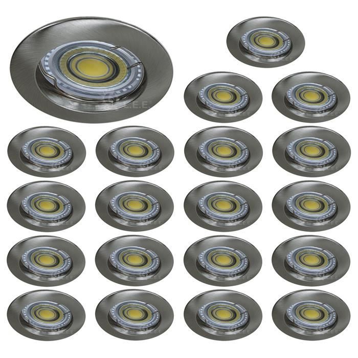 Spot Led Encastrable Fixe Gu10 230v 38° Alu Brossé Lot De 20