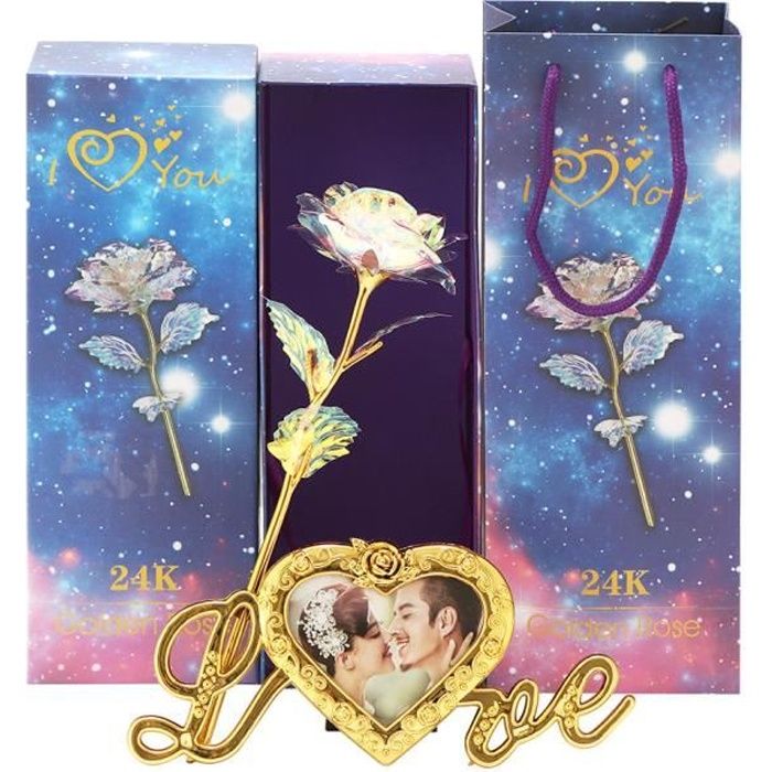 24 K plaqué or galaxie Rose coloré Saint-Valentin Rose éternelle cadeau ...