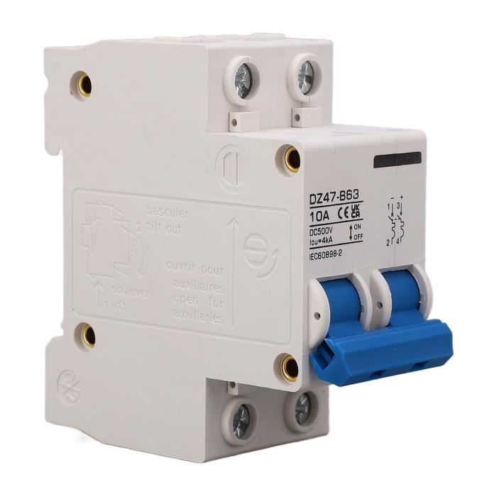EJ.life Mini disjoncteur de sécurité Disjoncteur DC 2P 10A 4KA 35mm Installation sur Rail DIN B ...