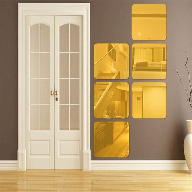 MIROIR,Gold-6Pcs(20x20cm)-Square--Miroir mural carré 3D auto adhésif en ...