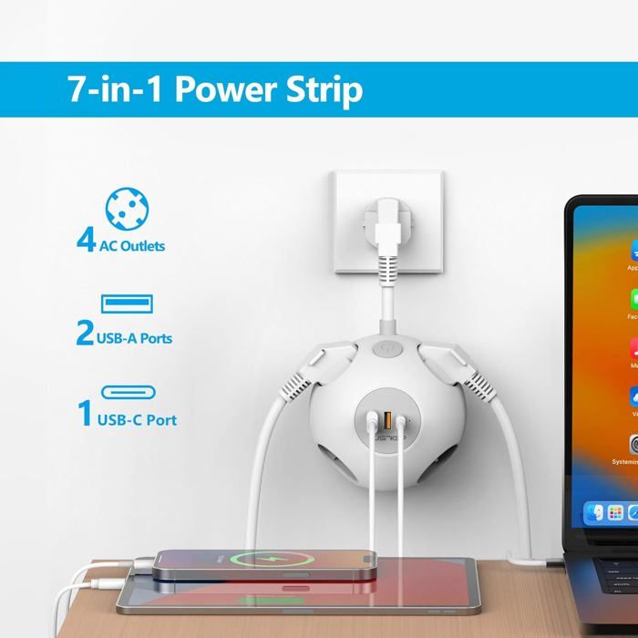 Multiprise Murale 4 Prises,Multiprise Avec 2 Usb Et 1 Type C Hémisphère ...
