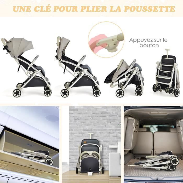 Poussette Compact Pliante à une Main COSTWAY-Pare-soleil,Dossier ...