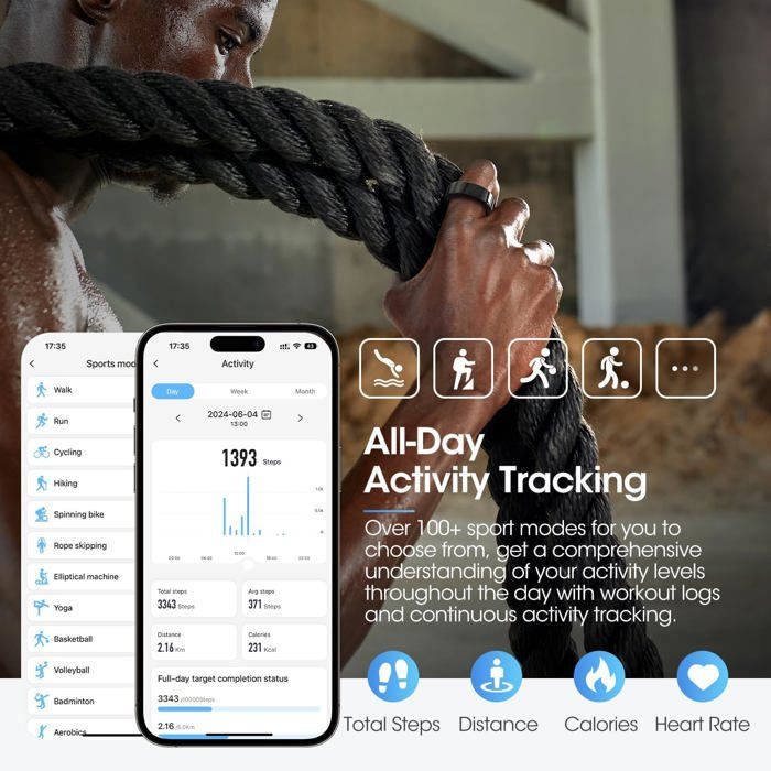 2024 Bague Connectée Homme Femme Smart Ring avec Fréquence Cardiaque ...