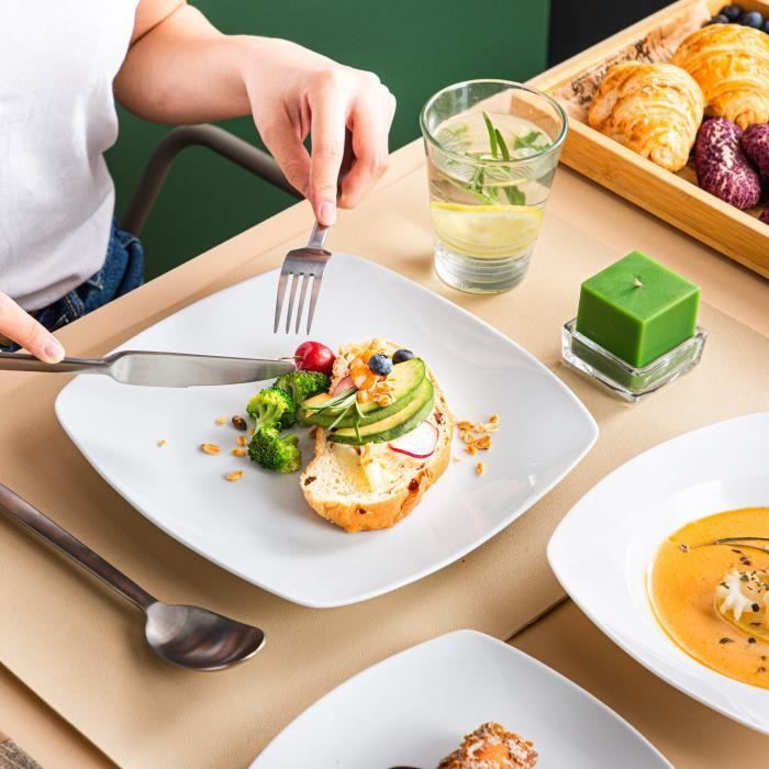 Service de table - MALACASA - JULIA-18 - Porcelaine - Blanc - Simple et ...
