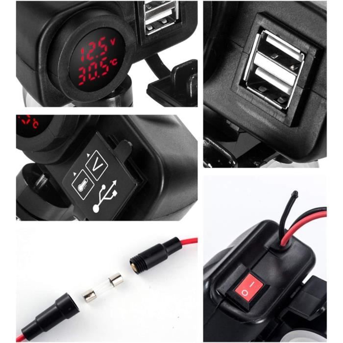 12V Moto Double Chargeur Usb, Prise De Chargeur 5V 2.1A Voltmètre À ...