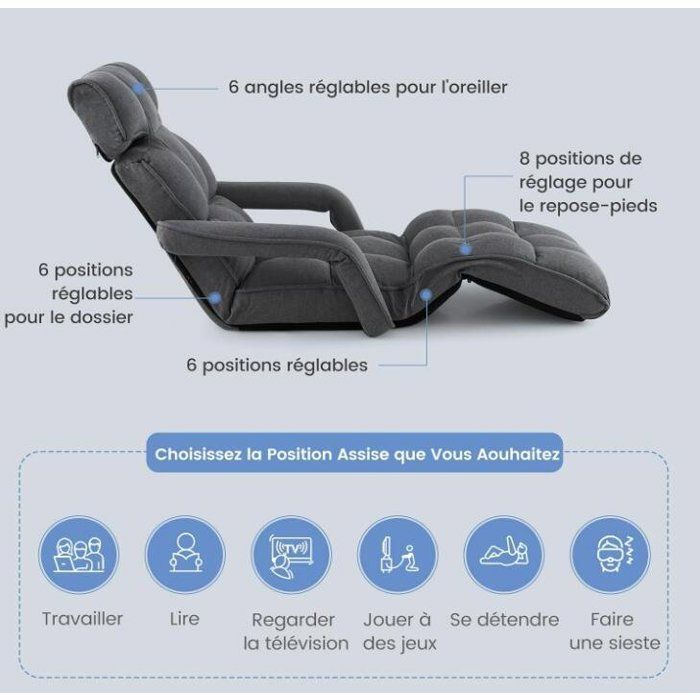 Fauteuil de Sol - RELAX4LIFE - Tube d'Acier - Réglable en 6 Positions ...