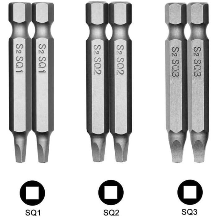 Lot De 6 Embouts De Tournevis Carrés, 1-4", Tige Hexagonale, Tournevis Carré S2, Acier Sq1, Sq2 ...