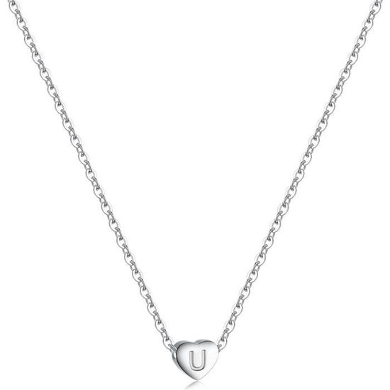 Argent Initiales Collier Coeur Lettre Chaîne,Acier Inoxydable Miniature ...