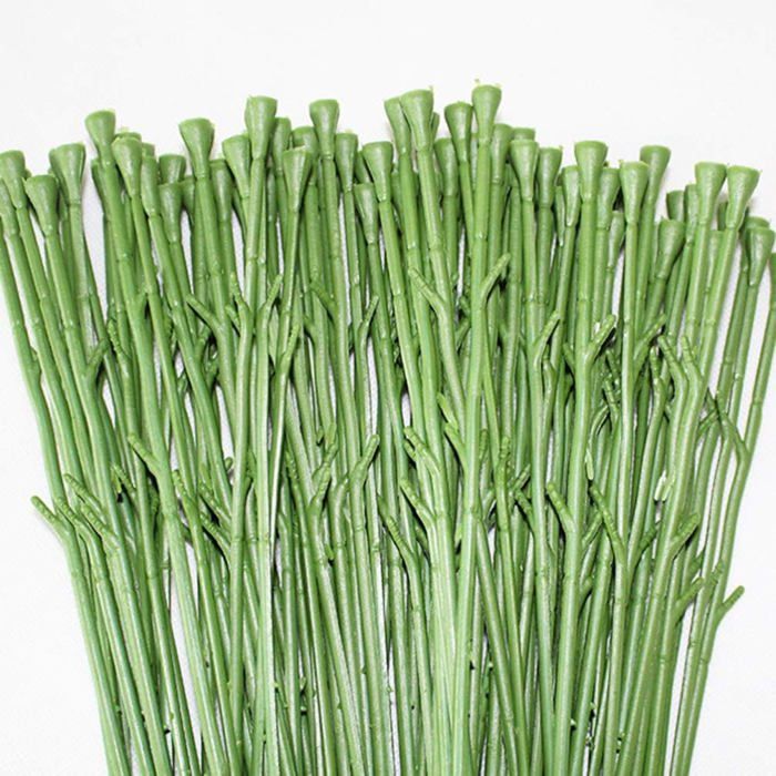 Lot De 50 Tiges De Fleurs Artificielles Vertes En Plastique Pour ...