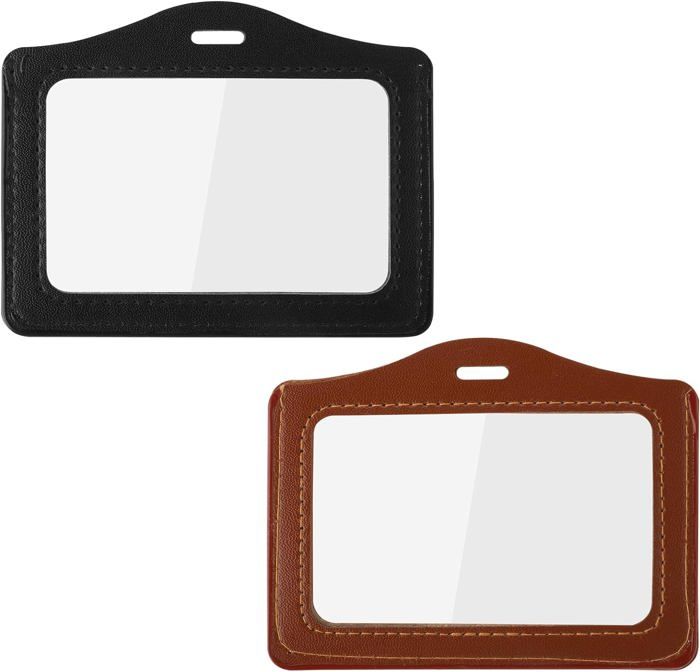 Lot de 2 porte-badges d'identification en cuir synthétique double face ...