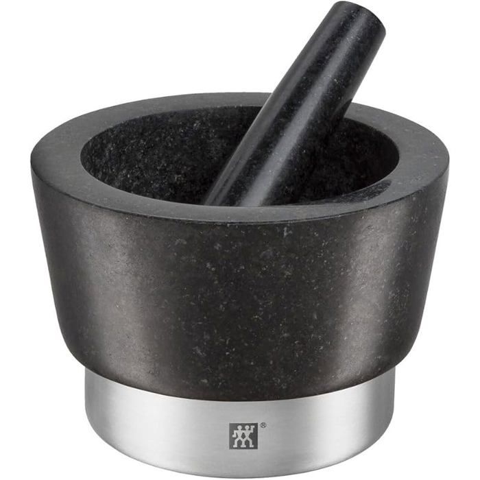 Mortier avec pilon en granit noir 15 cm - Hauteur 10 cm - Pour épices ...